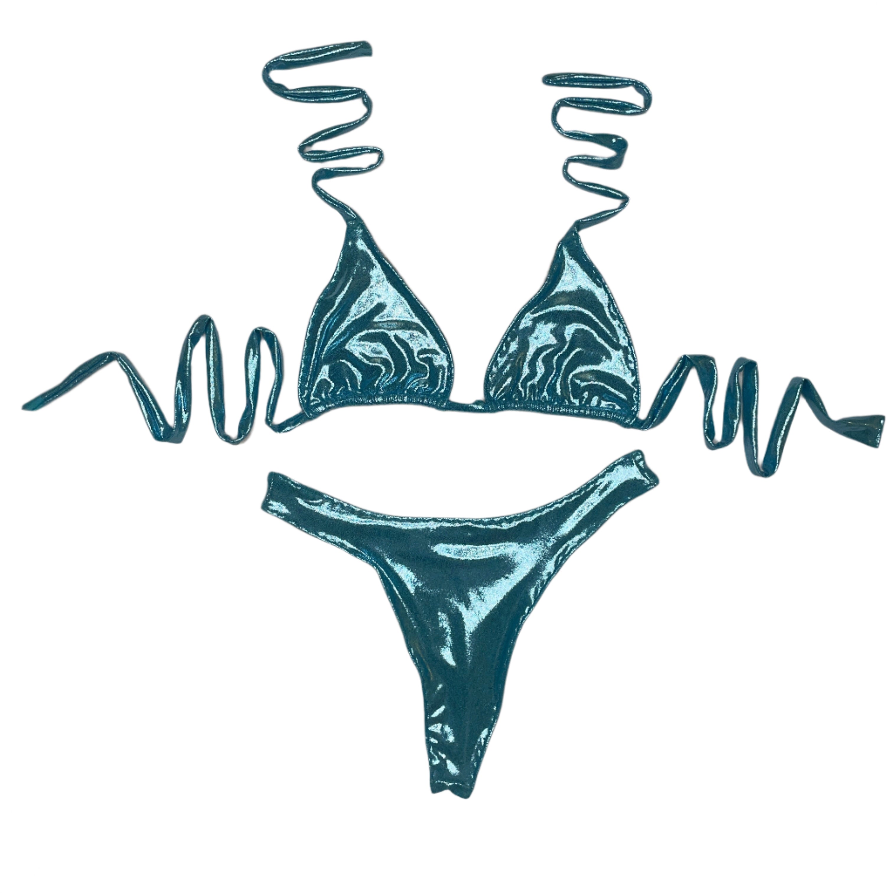 Metallic Blue Slide Triangle Top & High Leg Bikini Set – Garment Architect